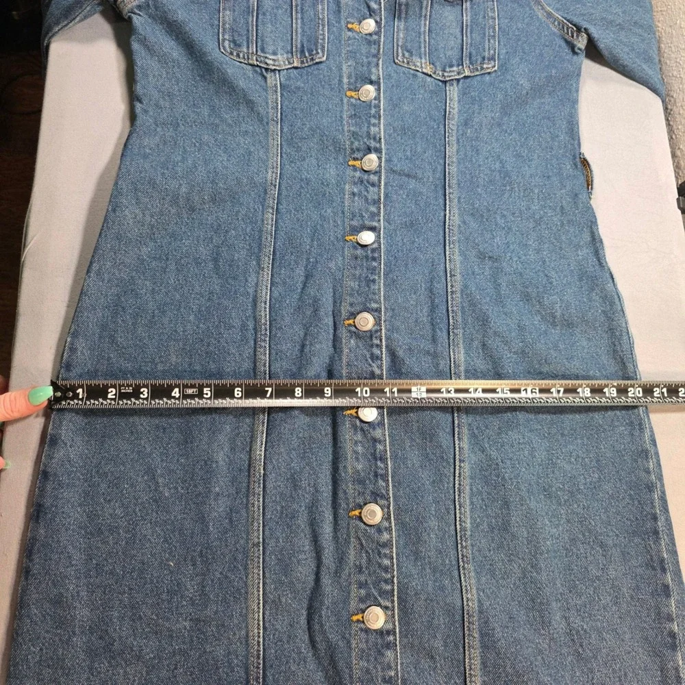 Zara | Dresses | Zara The Sandy Dress Blue Denim Button Front Midi Jean ...
